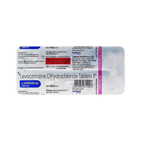 Buy L CETRIVER 10 Tablet 10's Online at Upto 25% OFF | Netmeds