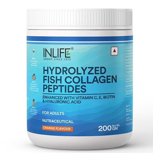 Buy INLIFE Hydrolyzed Fish Collagen Powder Orange Flavour 200 gm 200 gm ...