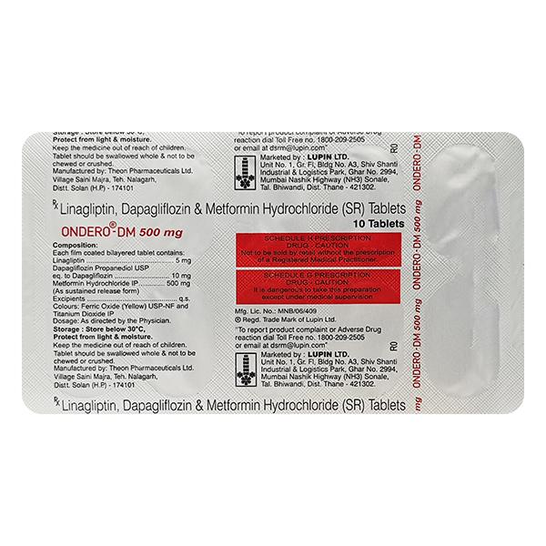 ONDERO DM 500mg Tablet 10's Price, Uses, Side effects, Substitutes ...