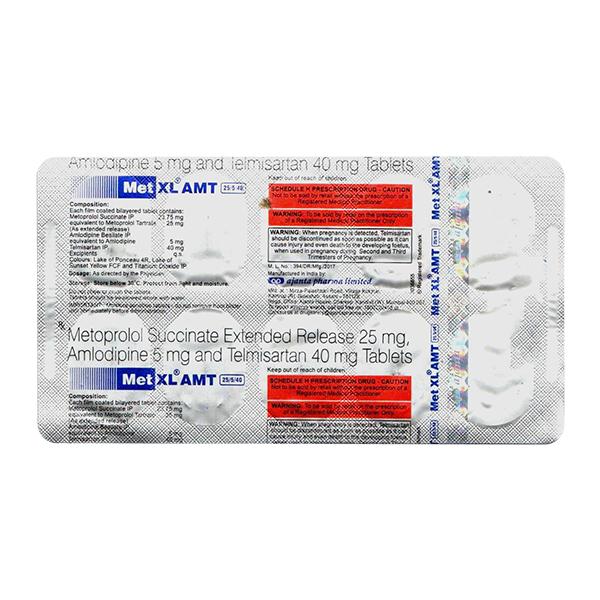 Met XL Amt 25/5/40 Tablet 10's Price, Uses, Side effects | Netmeds