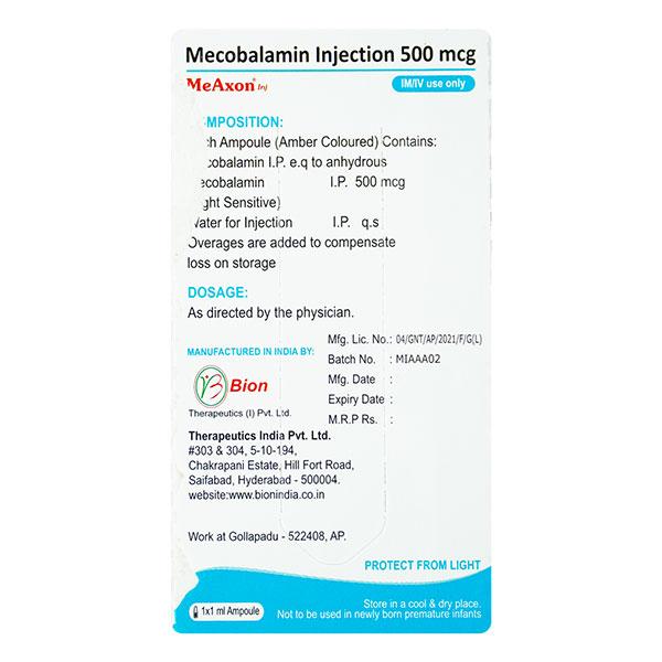 Buy MEAXON 500MCG INJECTION 1ML Online at Upto 25% OFF | Netmeds