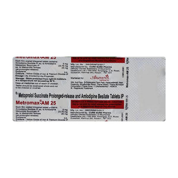Metromax AM 25/5mg Tablet 10'S : Price, Uses, Side Effects | Netmeds