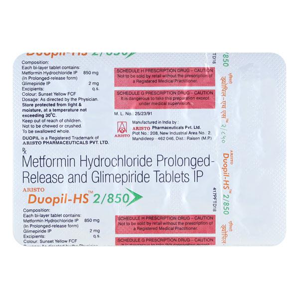 Duopil HS 2/850mg Tablet 10'S