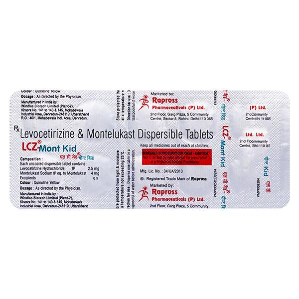 LCZ MONT KID Dispersible Tablet 10's Price, Uses, Side effects ...