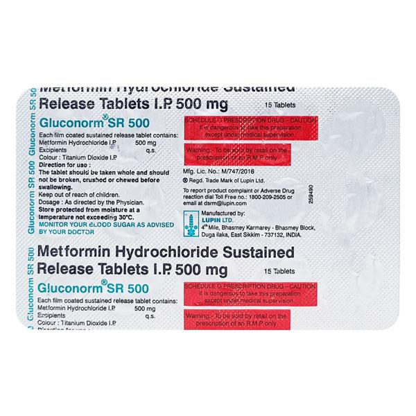 Gluconorm SR 500mg Tablet 15'S : Price, Uses, Side Effects | Netmeds