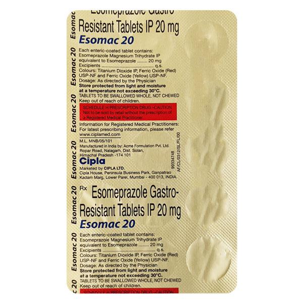 Buy Esomac 20mg Tablet 15'S Online at Upto 25% OFF | Netmeds