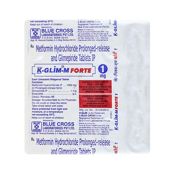Buy K Glim M Forte 1mg Tablet 15'S Online at Upto 25% OFF | Netmeds