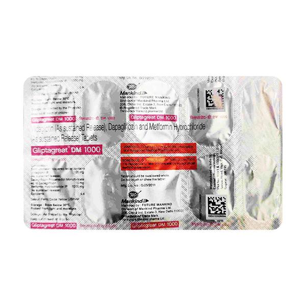 GLIPTAGREAT DM 1000 Tablet 10's Price, Uses, Side effects, Substitutes ...