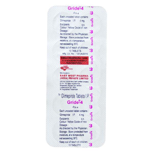 Gride 4mg Tablet 10'S : Price, Uses, Side Effects | Netmeds