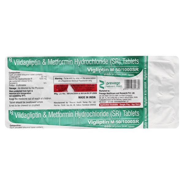 VIGLIPTIN M SR 50/1000 Tablet 15's : Price, Uses, Side Effects | Netmeds