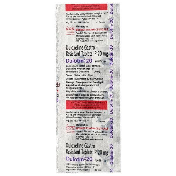 Dulotin 20mg Tablet 10'S : Price, Uses, Side Effects | Netmeds