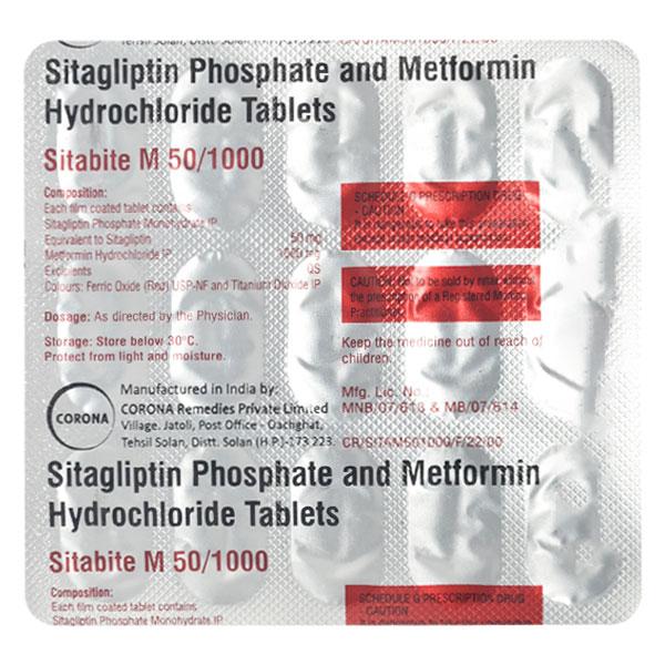 Buy SITABITE M 50/1000 Tablet 15's Online at Upto 25% OFF | Netmeds
