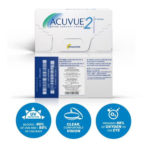 Acuvue 2 Two Week Reusable Contact Lenses - (-2.50 Power) Pack of 6's ...