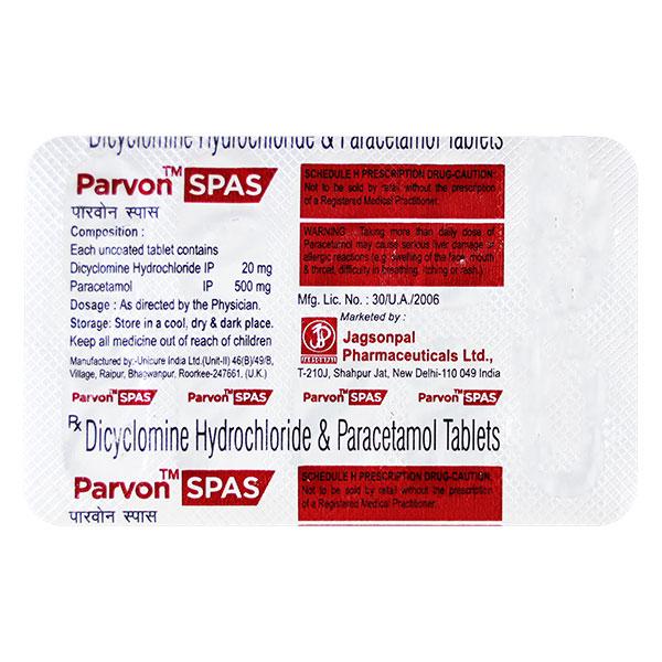 PARVON SPAS Tablet 10's Price, Uses, Side effects, Substitutes | Netmeds