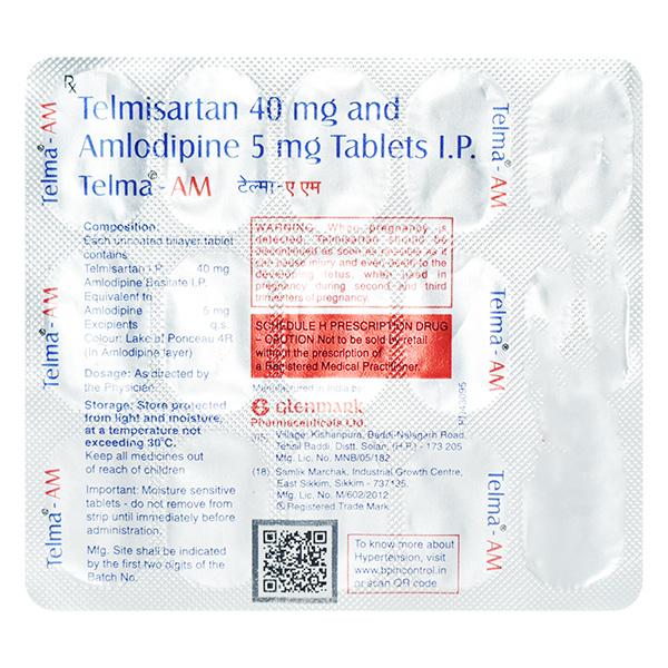 Telma AM 40mg Tablet 15'S - Price, Uses, Side Effects | Netmeds