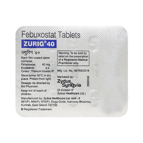 ZURIG 40mg Tablet 15's Price, Uses, Side effects, Substitutes | Netmeds