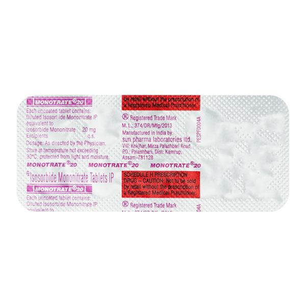 Monotrate 20mg Tablet 10'S Price, Uses, Side effects, Substitutes | Netmeds