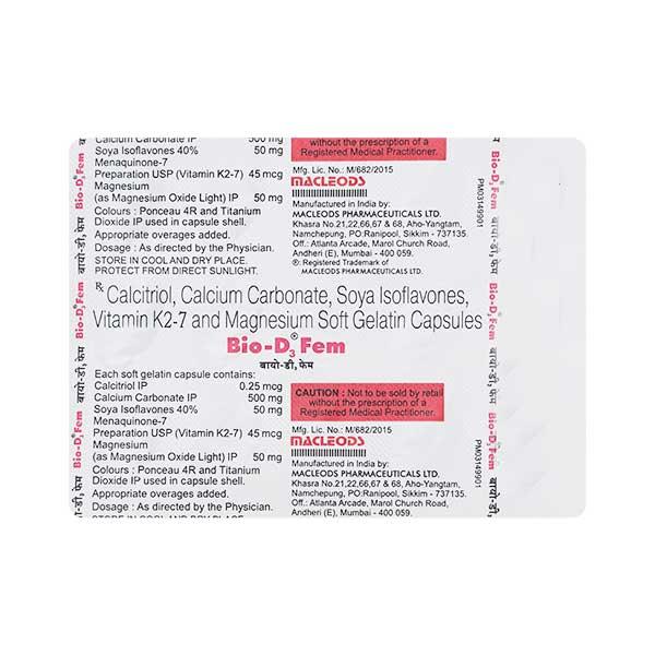 Buy BIO D3 FEM Soft Gelatin Capsule 15's Online at Upto 25% OFF | Netmeds