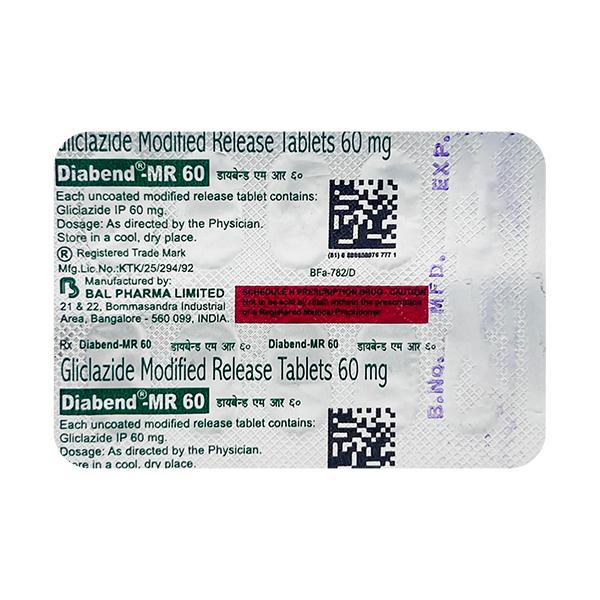 DIABEND MR 60 Tablet 15's Price, Uses, Side effects, Substitutes | Netmeds