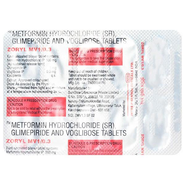 Zoryl MV 1/0.3mg Tablet 10'S : Price, Uses, Side Effects | Netmeds