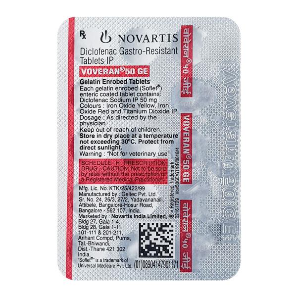 Voveran GE 50mg Tablet 15'S Price, Uses, Side effects, Substitutes ...