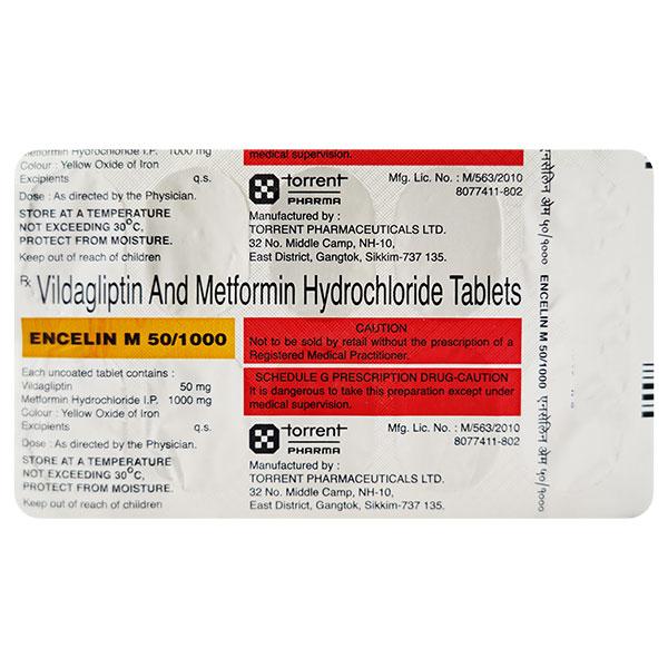 ENCELIN M 50/1000mg Tablet 10's : Price, Uses, Side Effects | Netmeds