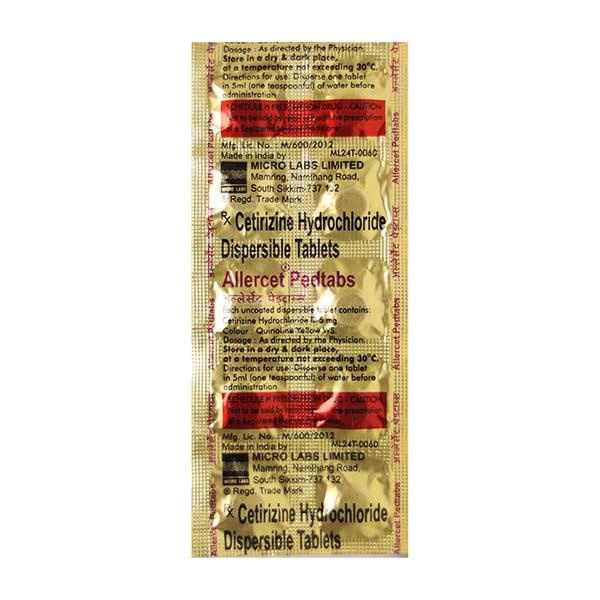 Allercet Pedtabs Tablet 10'S Price, Uses, Side effects, Substitutes ...