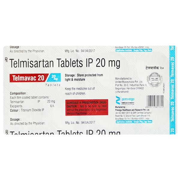 TELMAVAC 20 Tablet 10's : Price, Uses, Side Effects | Netmeds