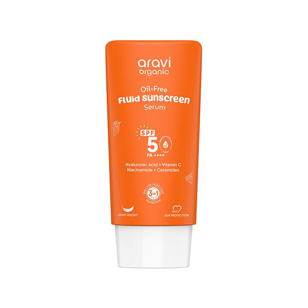Aravi Organic Oil-Free Fluid Sunscreen Serum SPF 50++++ with Hyaluronic ...