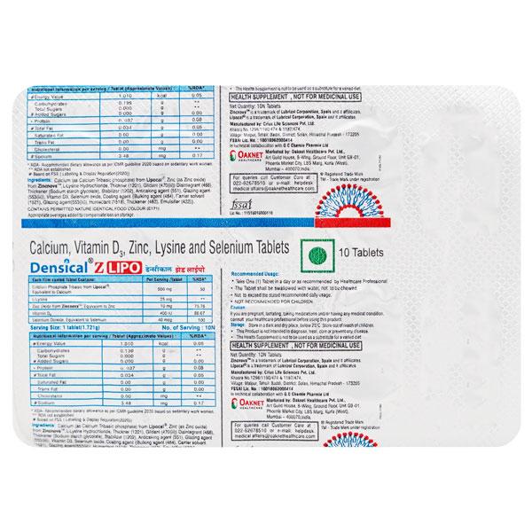 DENSICAL Z LIPO Tablet 10's Price, Uses, Side effects, Substitutes ...