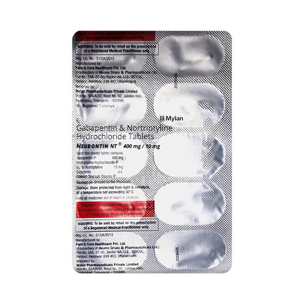 Buy NEURONTIN NT 400/10 Tablet 10's Online | Netmeds