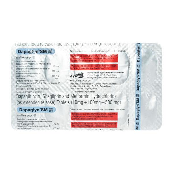 DAPAGLYN SM 100/500 Tablet 10's : Price, Uses, Side Effects | Netmeds