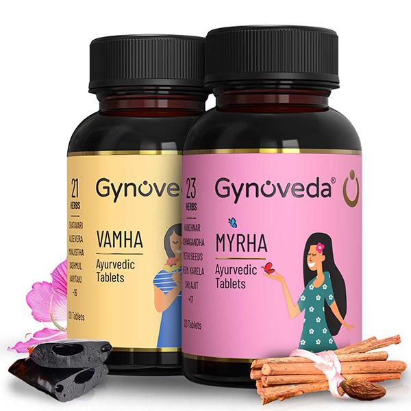 Gynoveda Vamha + Myrha Ayurvedic Tablets (2 x 120) for PCOS Support and ...