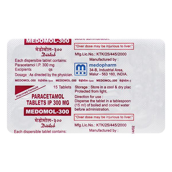 Medomol 300mg Distab 15'S Price, Uses, Side effects, Substitutes | Netmeds