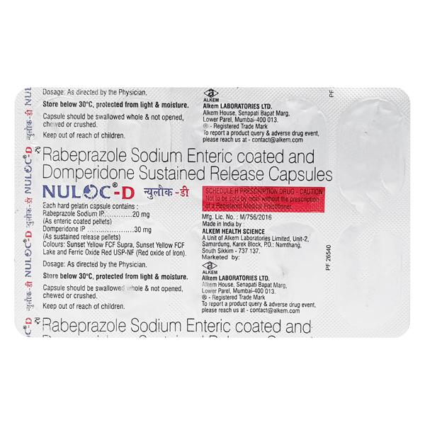 Nuloc D 20/30mg Capsule 10'S : Uses, Side Effects, Price | Netmeds