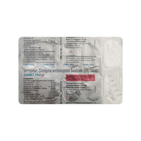 CADMET TRIO 50 Tablet 10's : Price, Uses, Side Effects | Netmeds