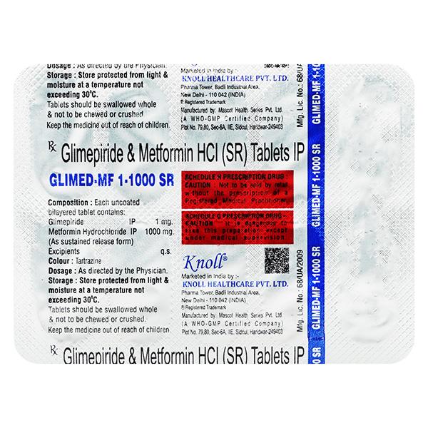 GLIMED MF 1/1000 SR Tablet 10's Price, Uses, Side effects, Substitutes ...