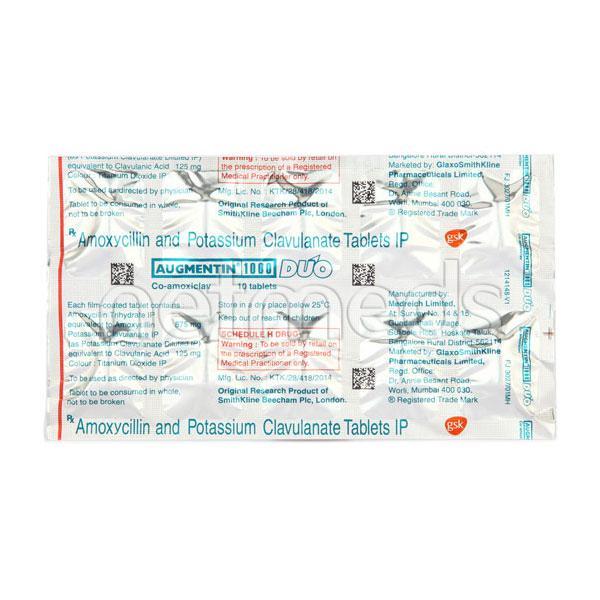 Augmentin 1000 Duo Tablet 10'S - Price, Uses, Side Effects | Netmeds