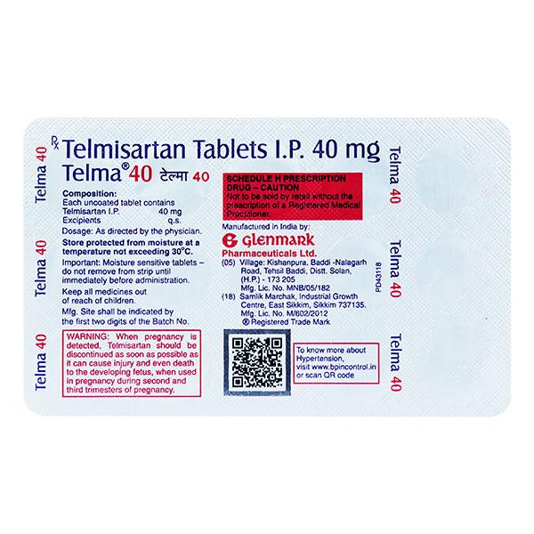 Telma 40mg Tablet 15'S Price, Uses, Side effects, Substitutes | Netmeds