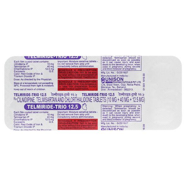TELMIRIDE TRIO 12.5 Tablet 10's Price, Uses, Side effects, Substitutes ...