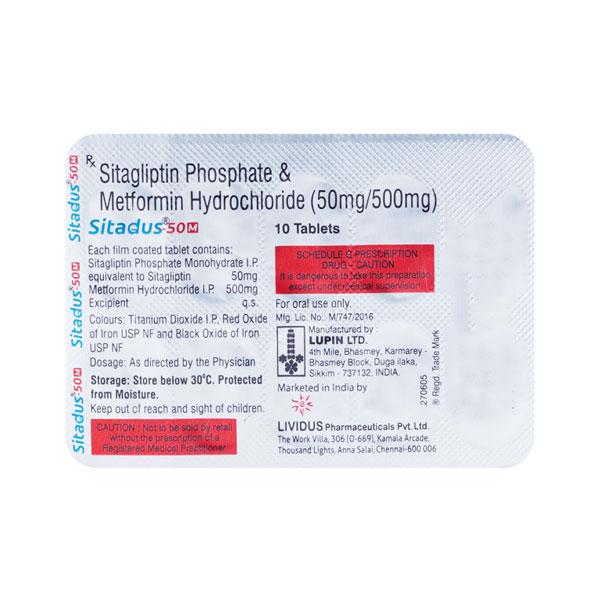 Buy SITADUS 50 M Tablet 10's Online at Upto 25% OFF | Netmeds