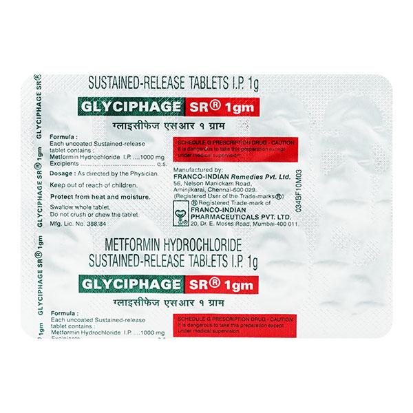 Glyciphage SR 1gm Tablet 10'S - Price, Uses, Side Effects | Netmeds