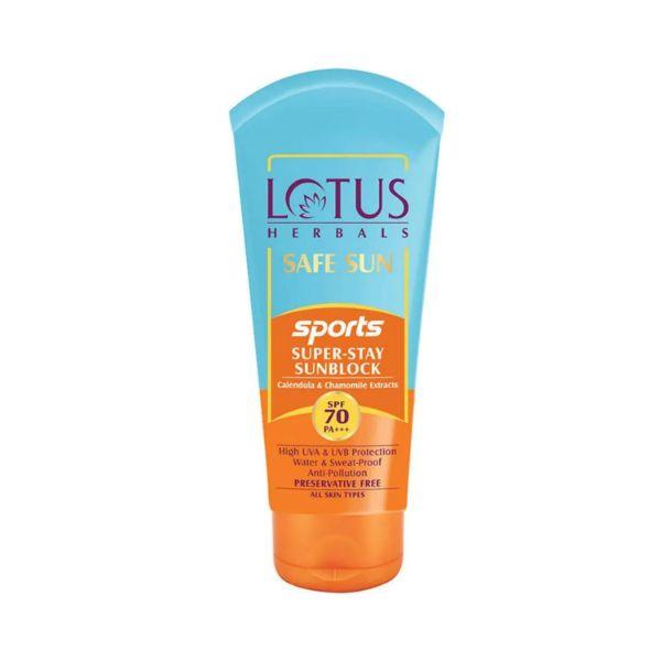 Buy Lotus Herbals Safe Sun Sports Super-Stay Sun Block Spf-70 40 gm ...