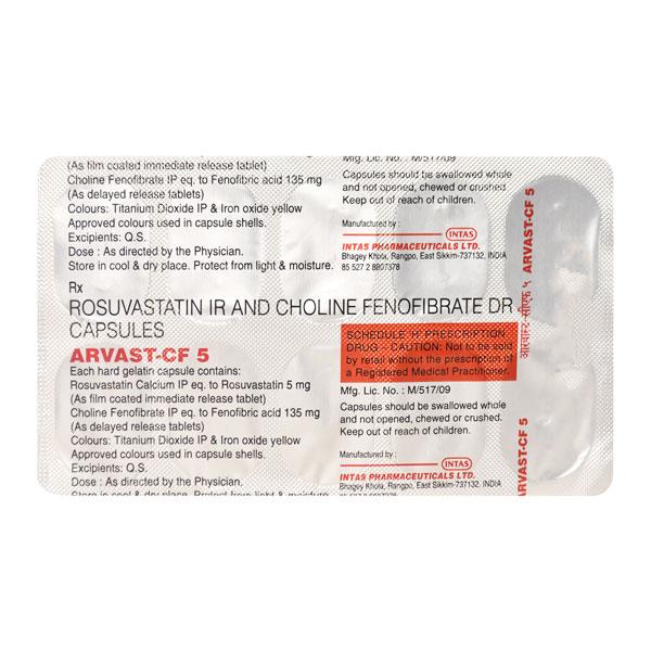 Arvast CF 5mg Capsule 10'S Price, Uses, Side effects, Substitutes | Netmeds