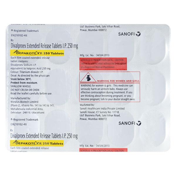 Depakote XR 250mg Tablet 15'S Price, Uses, Side effects, Substitutes ...