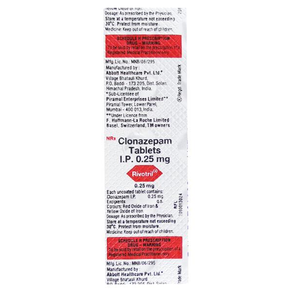 Rivotril 0.25mg Tablet 10'S - Price, Uses, Side Effects, and ...
