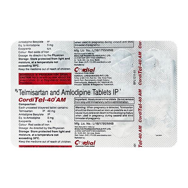 CORDITEL AM 40mg Tablet 15's : Price, Uses, Side Effects | Netmeds