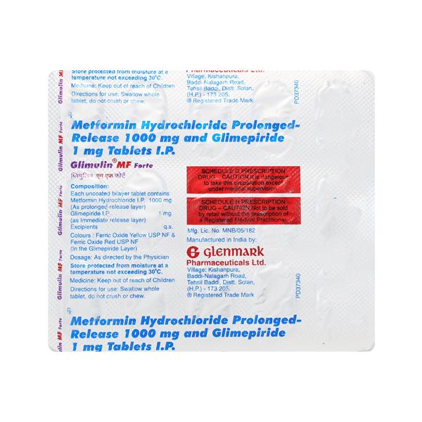 Glimulin MF Forte 1mg/1000mg Tablet 15'S Price, Uses, Side effects ...