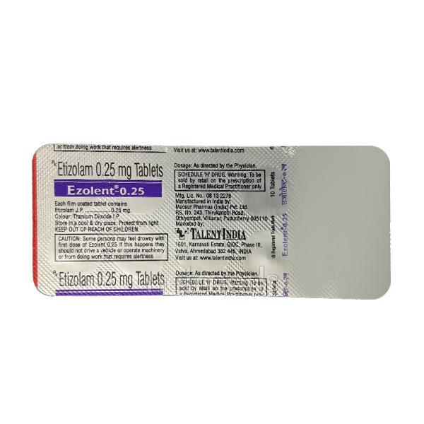 Ezolent 0.25mg Tablet 10'S - Price, Uses, Side Effects, and Substitutes ...
