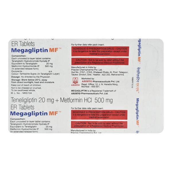 Megagliptin MF 20/500mg Tablet 10'S : Price, Uses, Side Effects | Netmeds